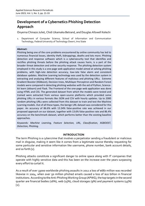 pdf development of a cybernetics phishing detection approach
