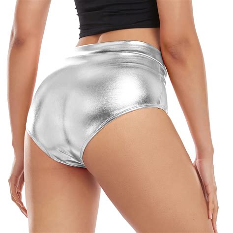 Kepblom Womens Shiny Metallic Booty Shorts High Waisted Rave Bottoms