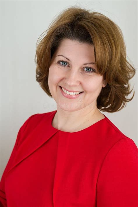 Portrait Of Smiling Woman In A Red Dress Stock Image Image Of Casual