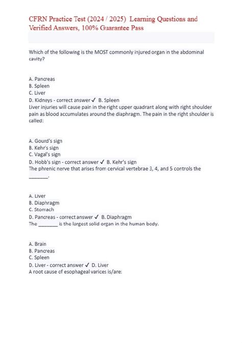 Cfrn Practice Test 2024 2025 Learning Questions And Verified Answers 100 Guarantee Pass