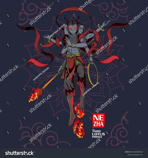 Nezha Third Lotus Prince Vector Illustration Stock Vector Royalty Free