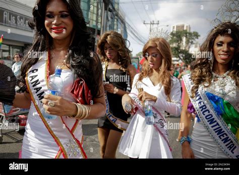 A Group Of Transvestite Beauty Queens March In The Gay Pride Parade In