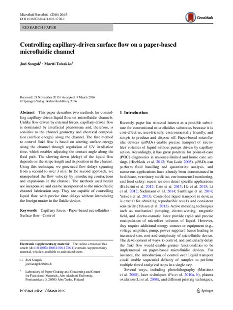 Pdf Controlling Capillary Driven Surface Flow On A Paper Based