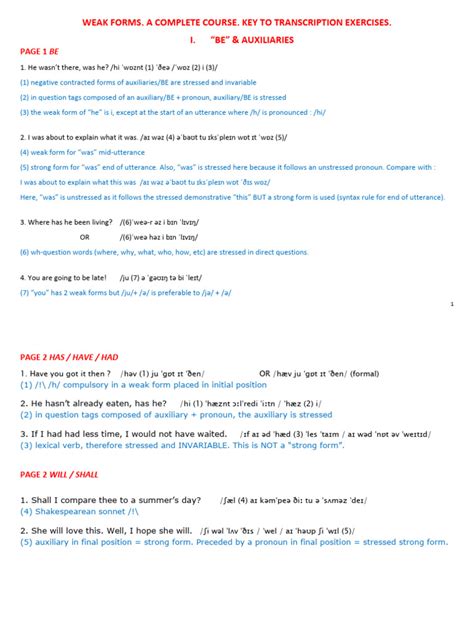 Key To Complete Course Weak Forms In Full Pdf Stress Linguistics