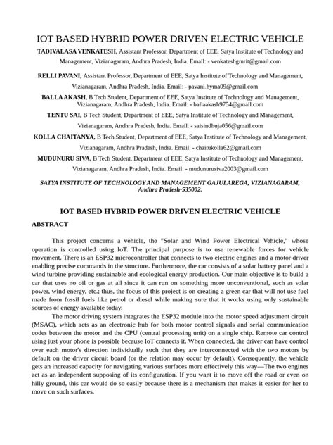 Iot Based Hybrid Power Driven Electric Vehicle Pdf Photovoltaics Photovoltaic System