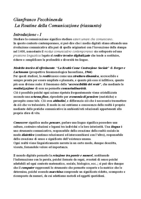 Riassunto La Routine Della Comunicazione Gianfranco Pecchinenda La
