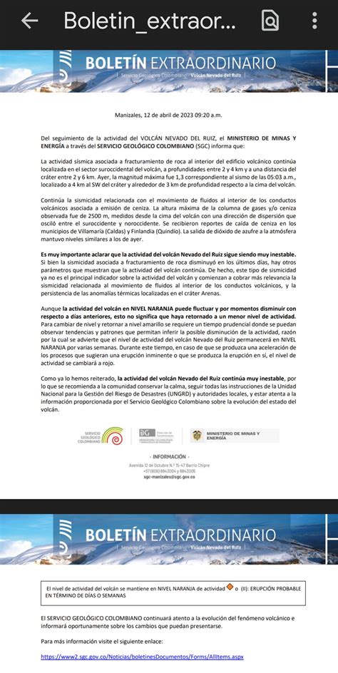 Servicio Geológico Colombiano On Twitter Boletín Extraordinario De