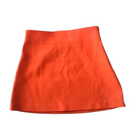 Orange Pleated Mini Skirt Depop