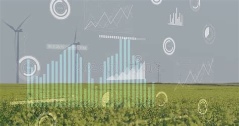 Animation Of Data Processing And Diagrams Over Wind Turbines On Field Stock Footage Video Of