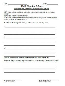Go Math Nd Grade Chapter Student Goals By Techyteach Tpt