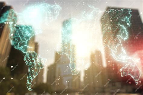 Premium Photo Double Exposure Of Abstract Digital World Map On Modern