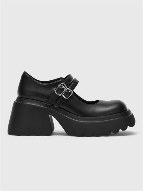 Chunky Heeled Double Strap Mary Jane Shoes Cider