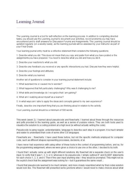 Reflecting On Learning Pseudocode Flowcharts And Self As Programmer Pdf Learning