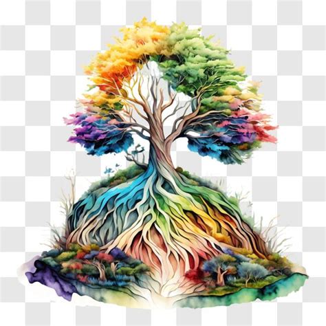 Download Colorful Tree On An Island Symbolizing Life And Interconnectedness Png Online