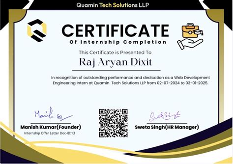 Im Happy To Share That Ive Completed My Internship At Quamin Tech Raj Aryan Dixit