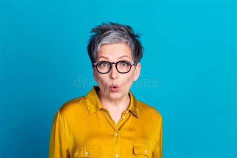 Photo Of Impressed Cheerful Woman Wear Blouse Spectacles Emtpy Space