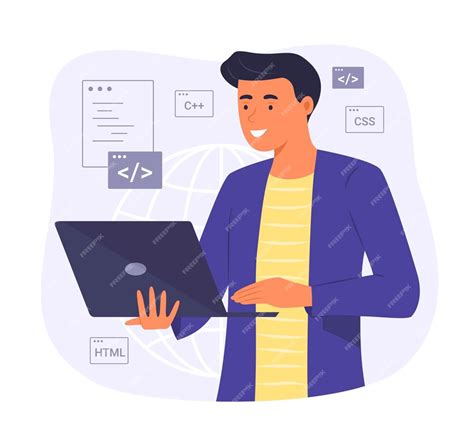 Premium Vector Programmer Man Process Coding For Software Development Concept Illustration