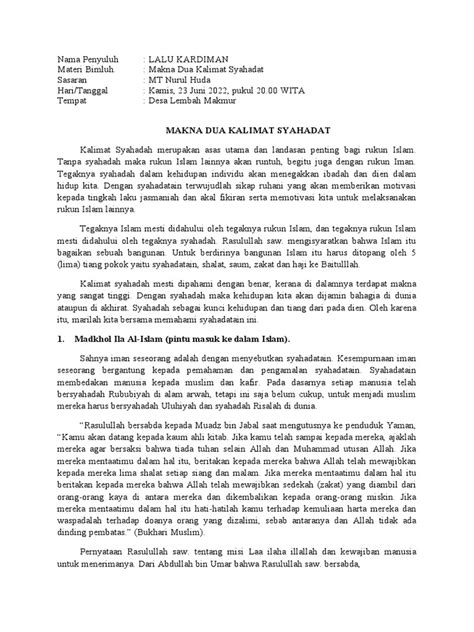 Materi Makna 2 Kalimat Syahadat Pdf