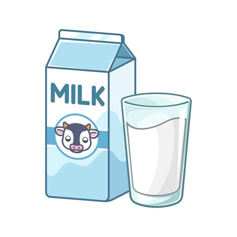 Tall Glass Of Milk And Milk Carton Box Clipart Cute Simple Flat Vector
