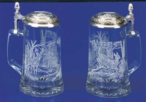 The Cottage Shop Glass White Tail Deer Stein With Pewter Lid
