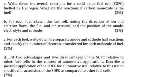 Solved A Write Down The Overall Reactions For A Solid Oxide Chegg