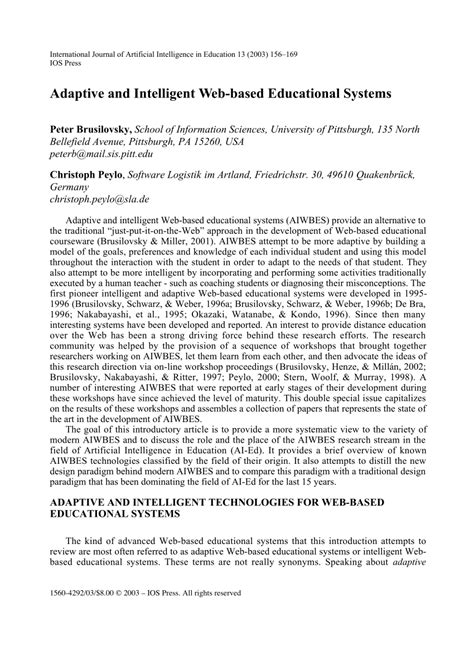 Pdf Adaptive And Intelligent Web Based Educational Systems