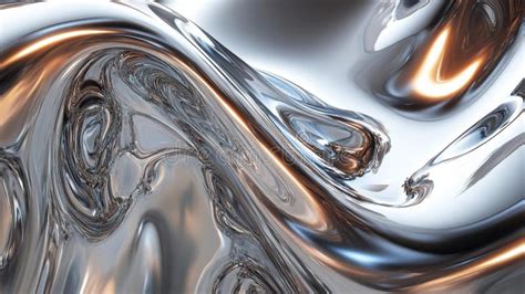 Fluid Metallic Design With Chrome Waves And Fluid Distorted Reflections Stock Illustration
