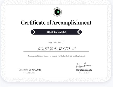 Proud To Share That I Have Earned The Hackerrank Sql Intermediate Certificate Demonstrating My