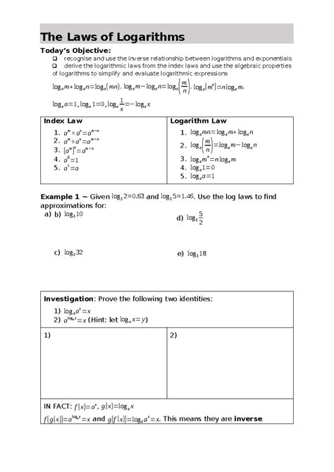 3 The Laws Of Logarithms The Laws Of Logarithms Todays Objective Recognise And Use The