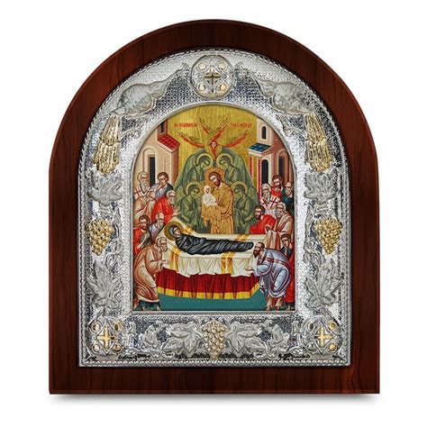 Ασημένια εικόνα Η ΚΟΙΜΗΣΗ ΤΗΣ ΘΕΟΤΟΚΟΥ ΑΓΙΟΓΡΑΦΙΑ 15x13cm