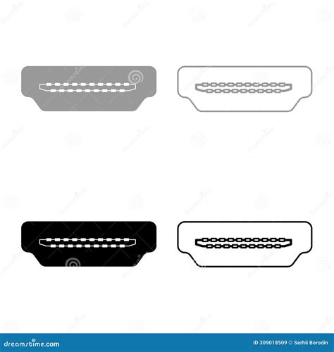Hdmi Port Socket Set Icon Grey Black Color Vector Illustration Image Solid Fill Outline Contour