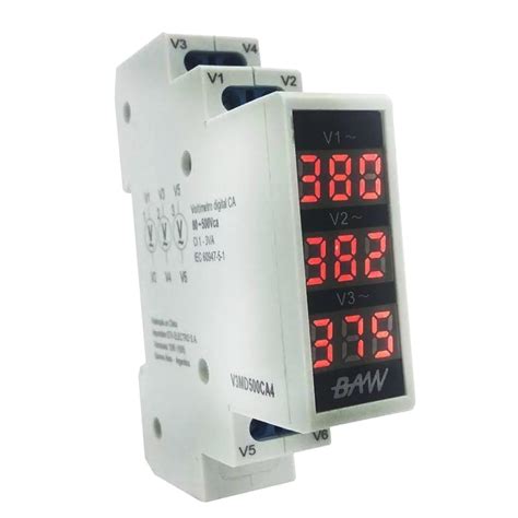 voltimetro digital 1 modulo din trifasico 80 500vac 3 lecturas baw