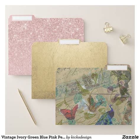 Vintage Peacock Collage File Folder