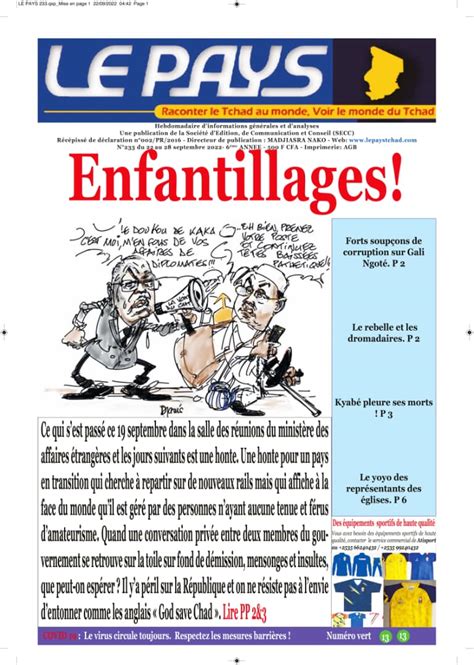 A La Une De Votre Hebdomadaire No 233 Paru Ce Jeudi 22 Septembre 2022