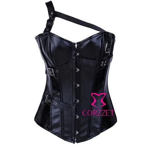 Gothic Corsetsnew 2014 Women Sexy Blackbrown Faux Leather Halter