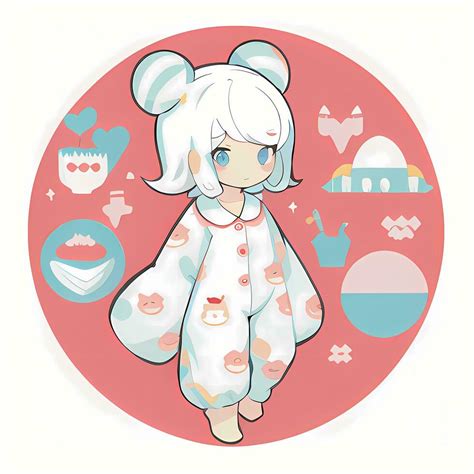 Cute Kawaii Chibi Anime Girl Sticker Wearing Pajama Simple Colorful