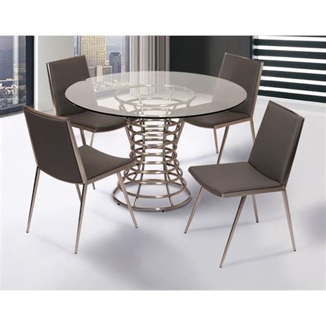 Armen Living Ibiza Glass Top Round Dining Table In Brushed Stainless