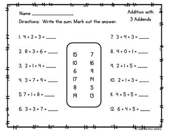 Addition With Addends Task Cards By Samantha White TpT