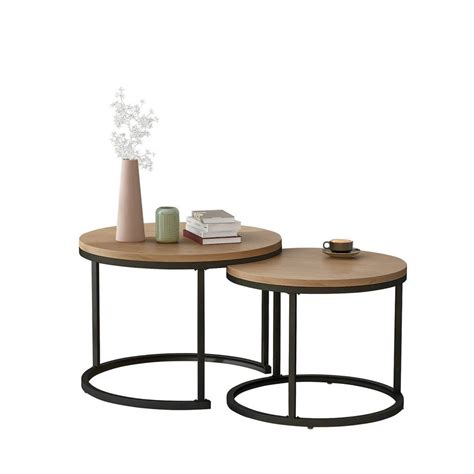 Merax Couchtisch Set Rund Satztisch Wohnzimmertisch 15 Cm Platte