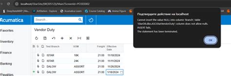 Can Not Insert Null Into Column Acumatica Expert