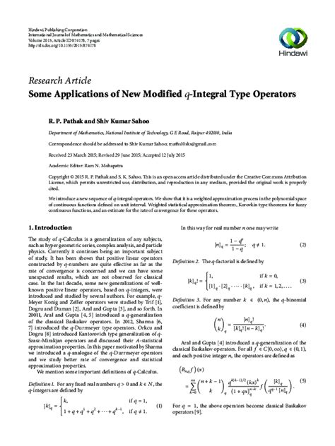 Pdf Some Applications Of New Modifiedq Integral Type Operators