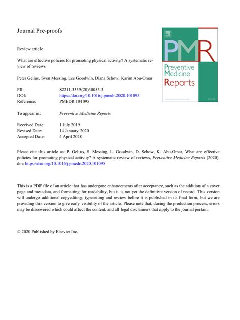 Pdf What Are Effective Policies For Promoting Physical Activity A Systematic Review Of Reviews
