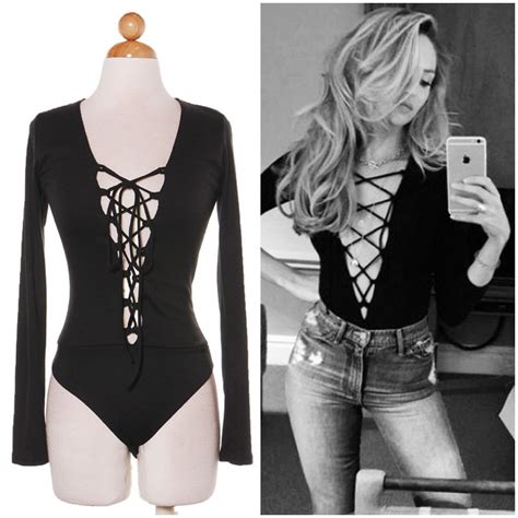 All Tied Up Plunging Lace Up Bodysuit On Storenvy