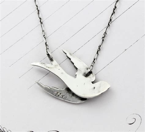 Sterling Silver Bird Necklace Victorian Style Swallow Bird In Etsy
