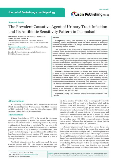 The Prevalent Causative Agent Of Urinary Tract Infection And Its Antibiotic Sensitivity Pattern