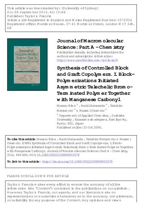 pdf synthesis of controlled block and graft copolymers i block
