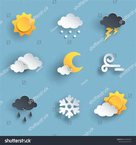 Weather Icon Set Paper Cut Vector เวกเตอร์สต็อก ปลอดค่าลิขสิทธิ์ 2002908347 Shutterstock