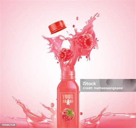 Desain Botol Buah Raspberry Dengan Percikan Jus Buah Raspberryilustrasi