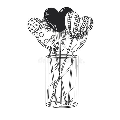 Hearts On A Stick In A Glass Vase Candies In The Form Of Hearts Stock