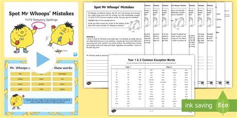 Spot Mr Whoops Mistakes Y1y2 Common Exception Words Spelling Pack